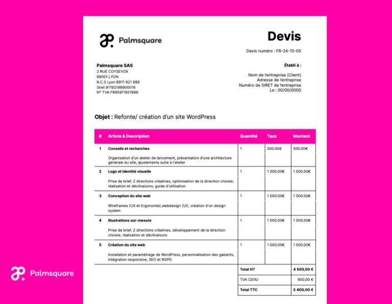Exemple devis site WordPress - Téléchargement gratuit PDF